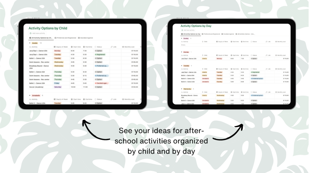 Extracurricular Activities Planner for Families – Notion Template