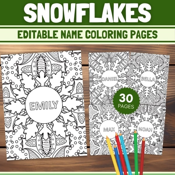 Snowflake Editable Name Coloring Pages | Printable Winter Student Names ...