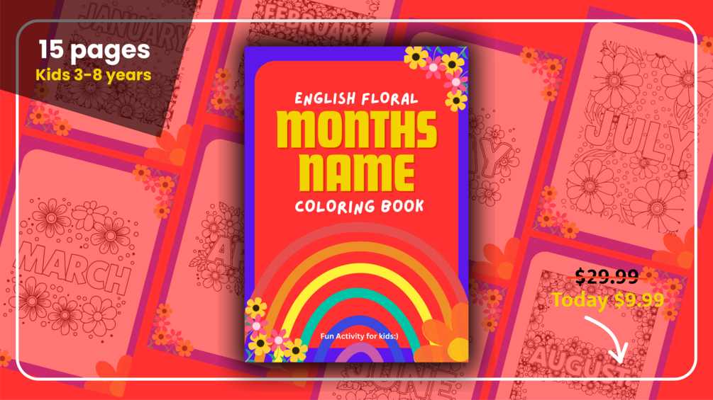 Months name coloring book for kids