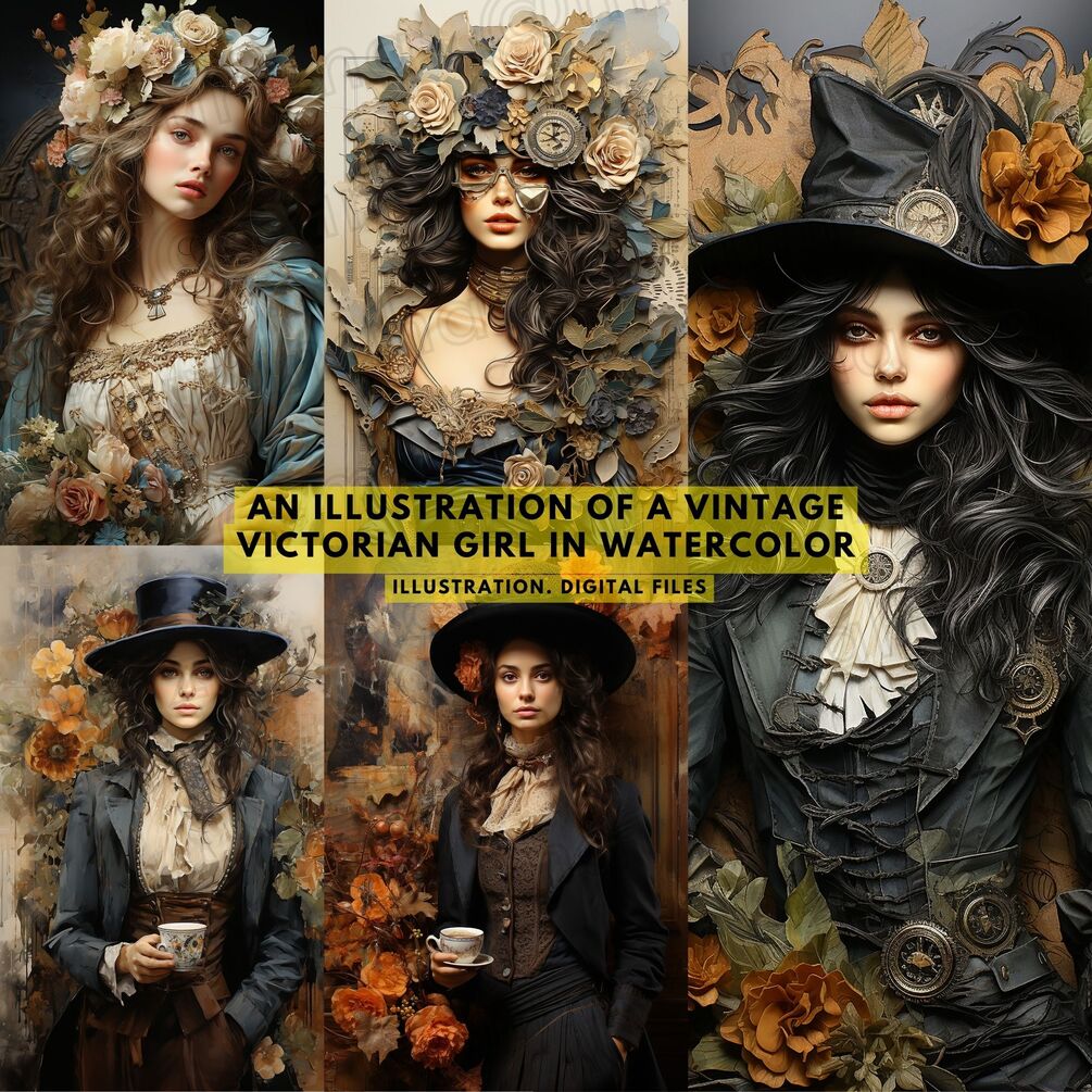 An illustration of A Vintage Victorian Girl In Watercolor. Digital ...
