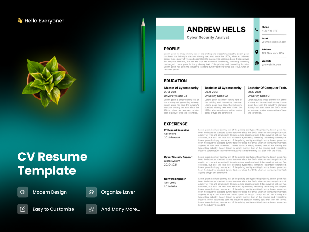 Resume / CV Template - Andrew Hells (Free Download)