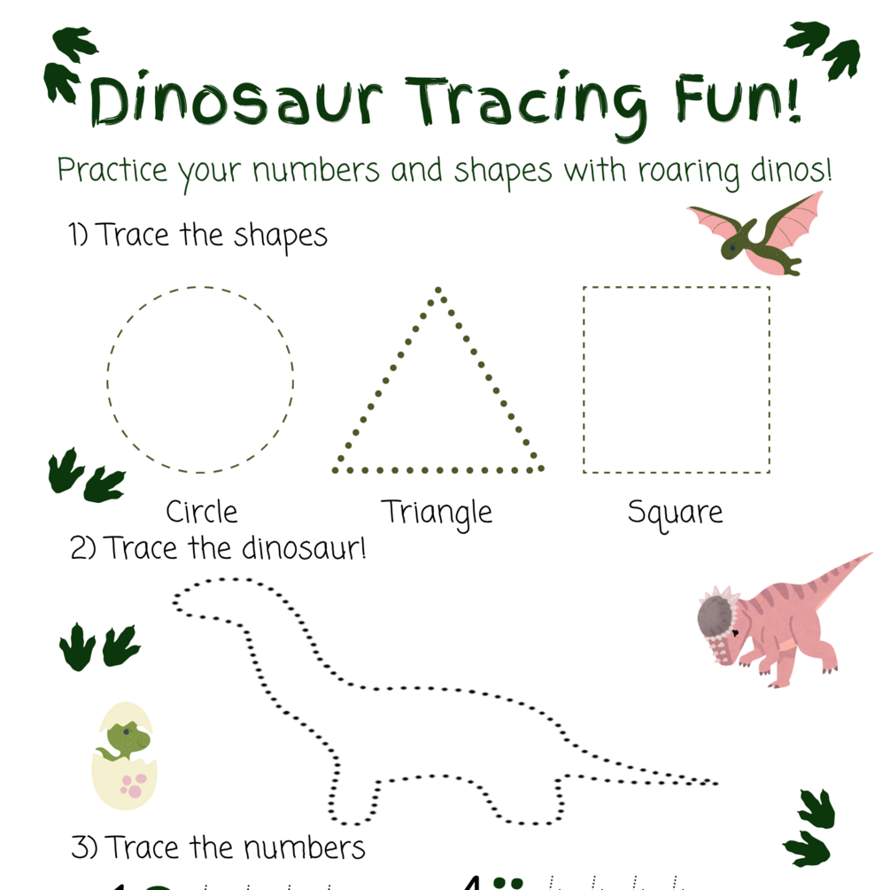 Dinosaur Tracing Fun! Printable Worksheet