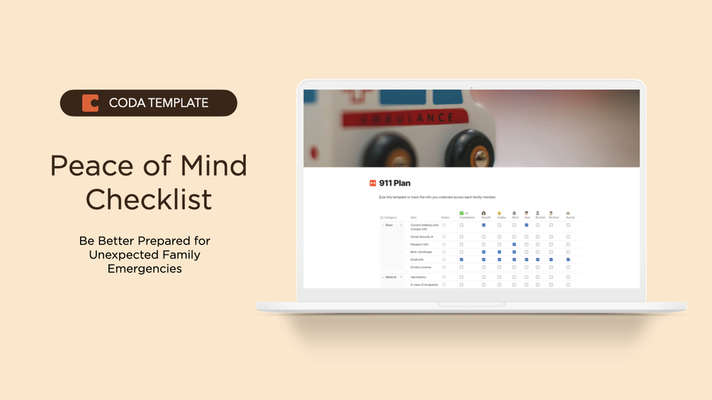 Peace of Mind Family Info Checklist Template