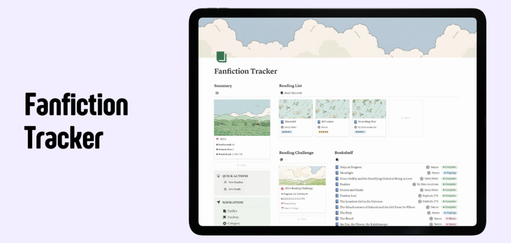 Fanfiction Tracker Notion Template (Flowery Ver.)