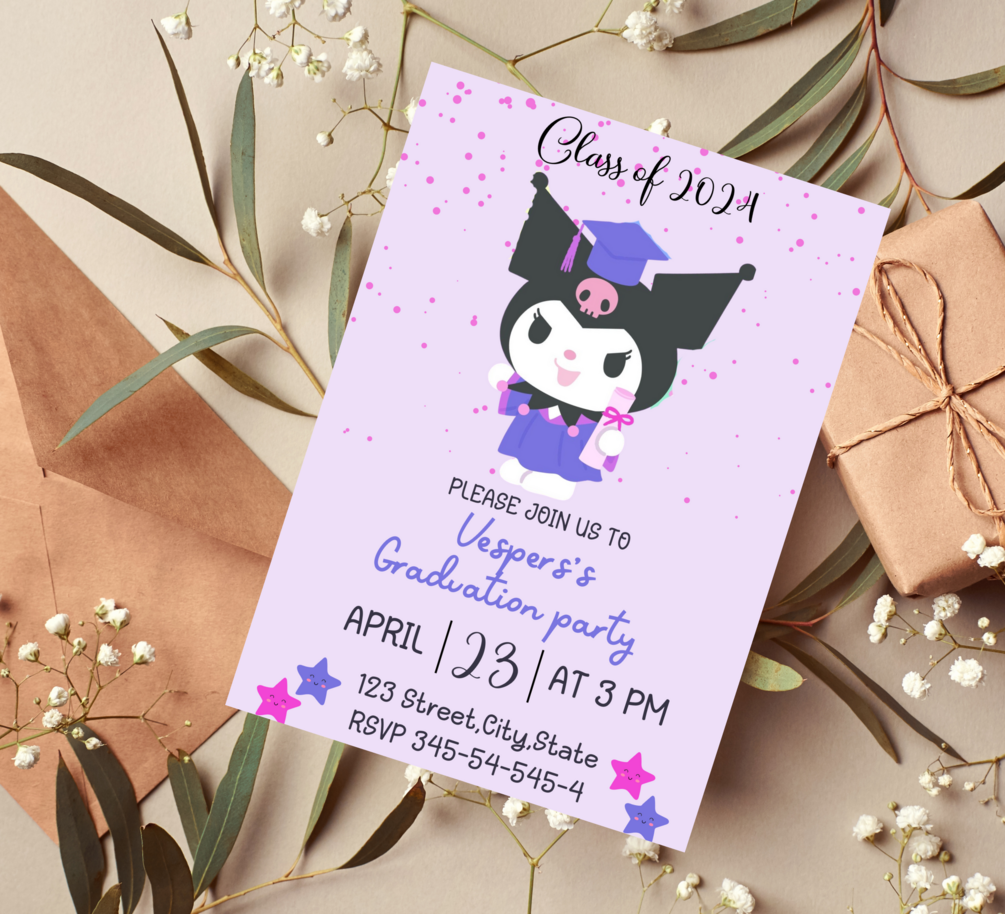 Kuromi Purple Graduation Party Invitation – Stylish & Fun Customizable ...