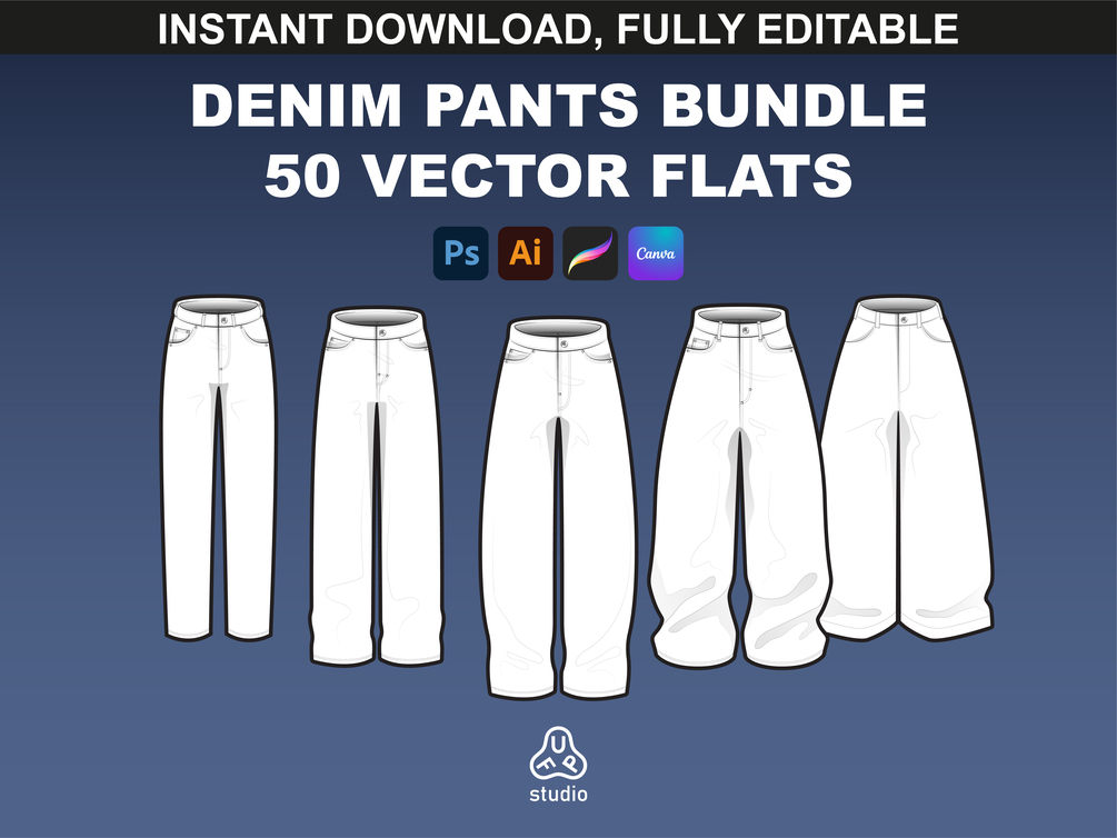 Denim Pants Mockups Bundle for Clothing Tech Packs