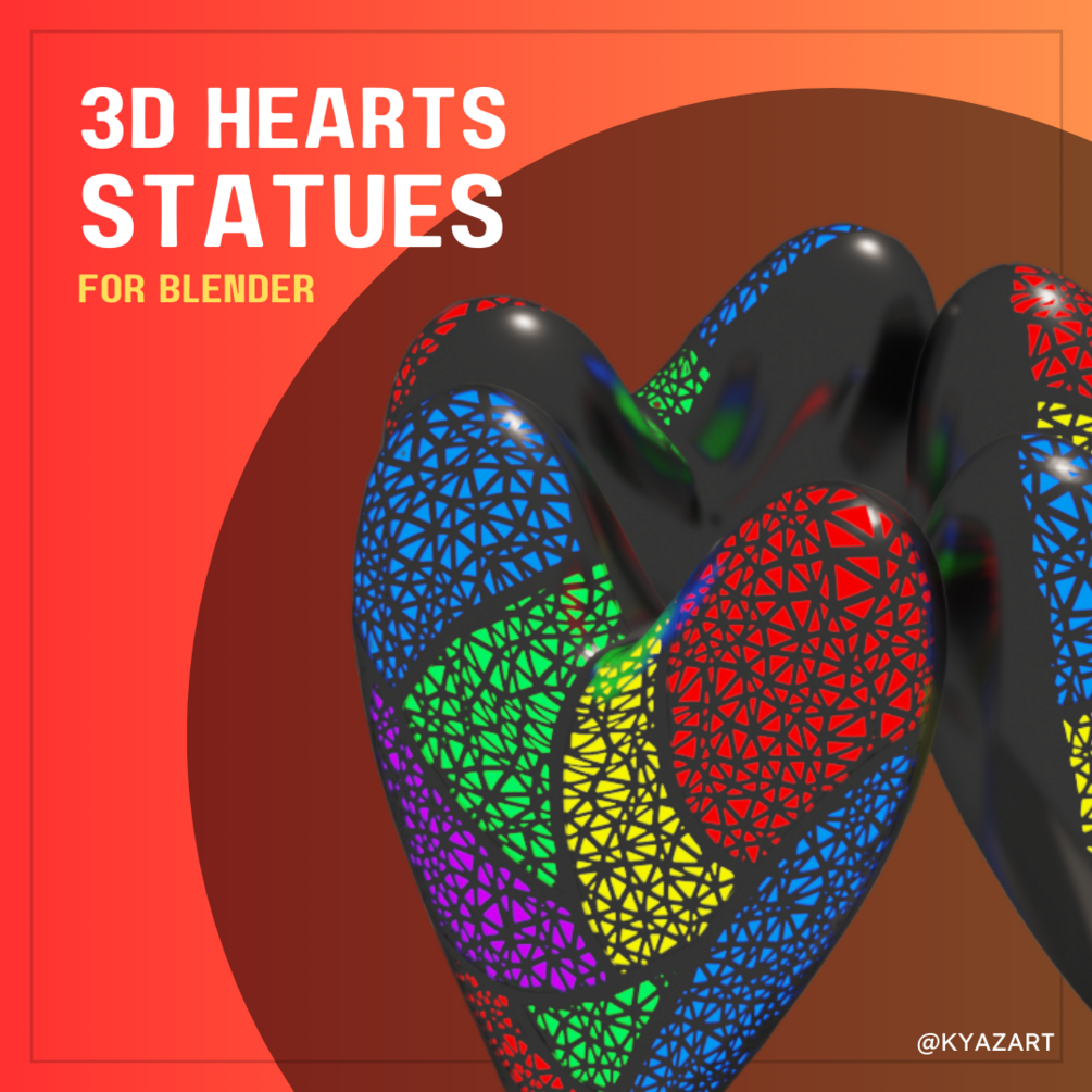 3D Hearts Love Statues for Blender