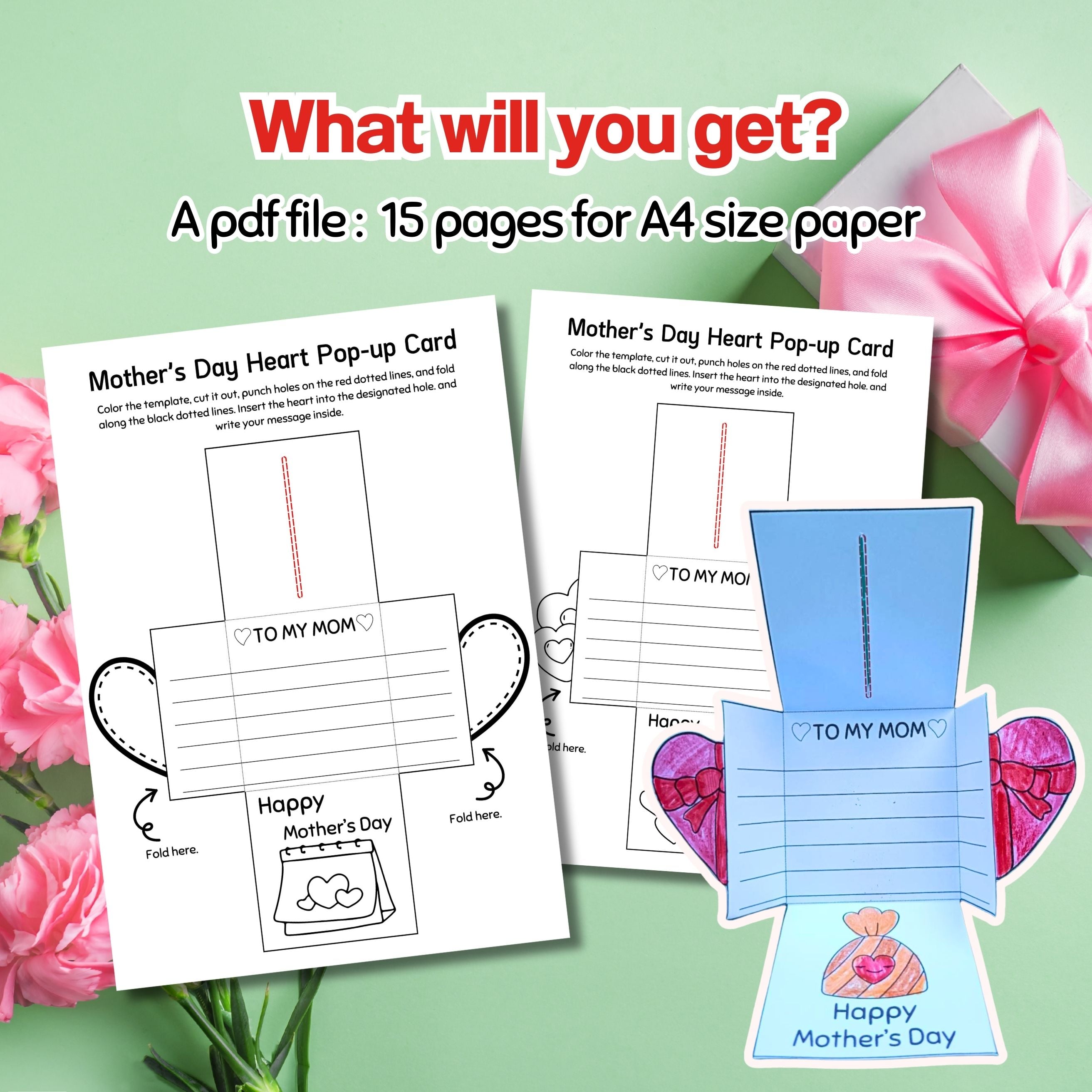 Mother’s Day Heart Pop-Up Card Craft for Kids, Creative Writing, DIY ...