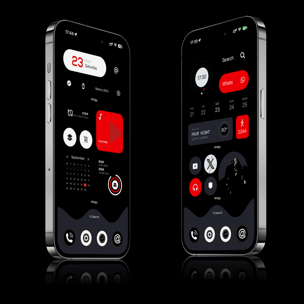 Dark mode hides dock bar wallpaper, red and white widgets