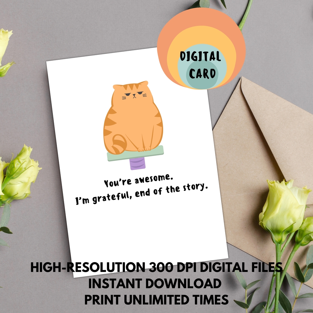 GRUMPY_ANGRY_CAT Funny Printable Thank You Card, Sarcastic Thank you ...