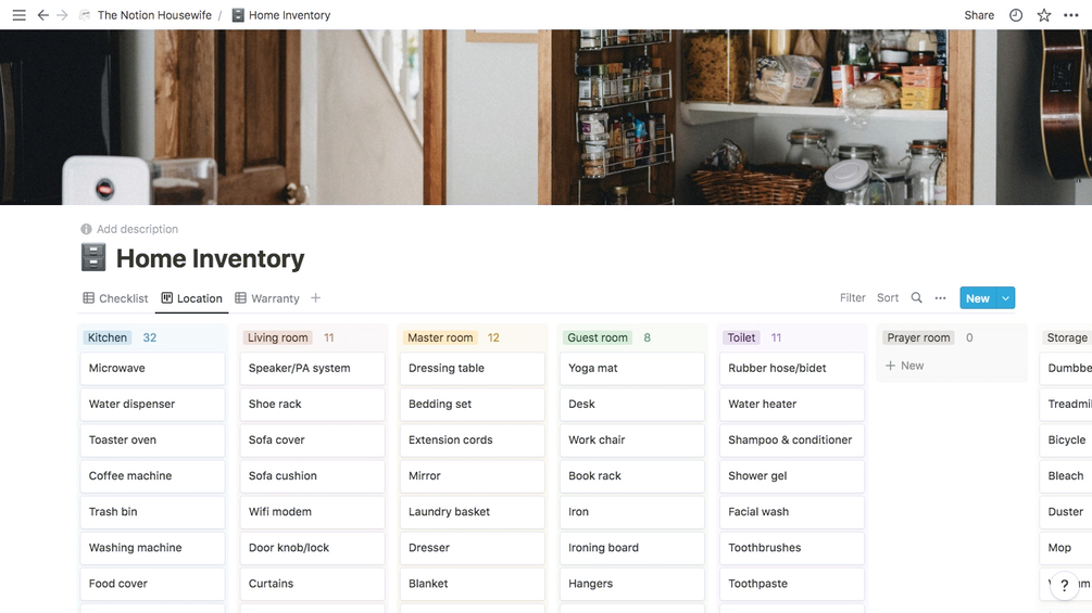 The Notion Housewife — Home Inventory