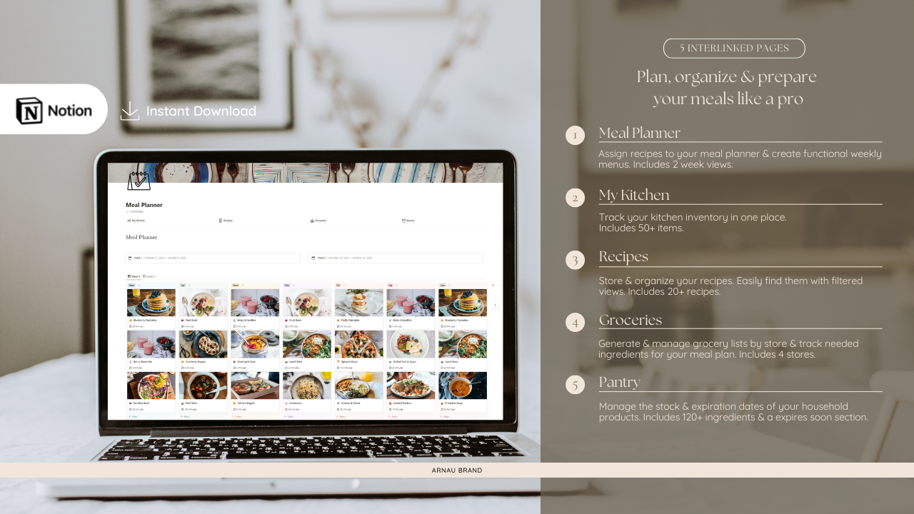 Meal Planner Notion Template | Weekly Digital Meal Planner | Recipes ...
