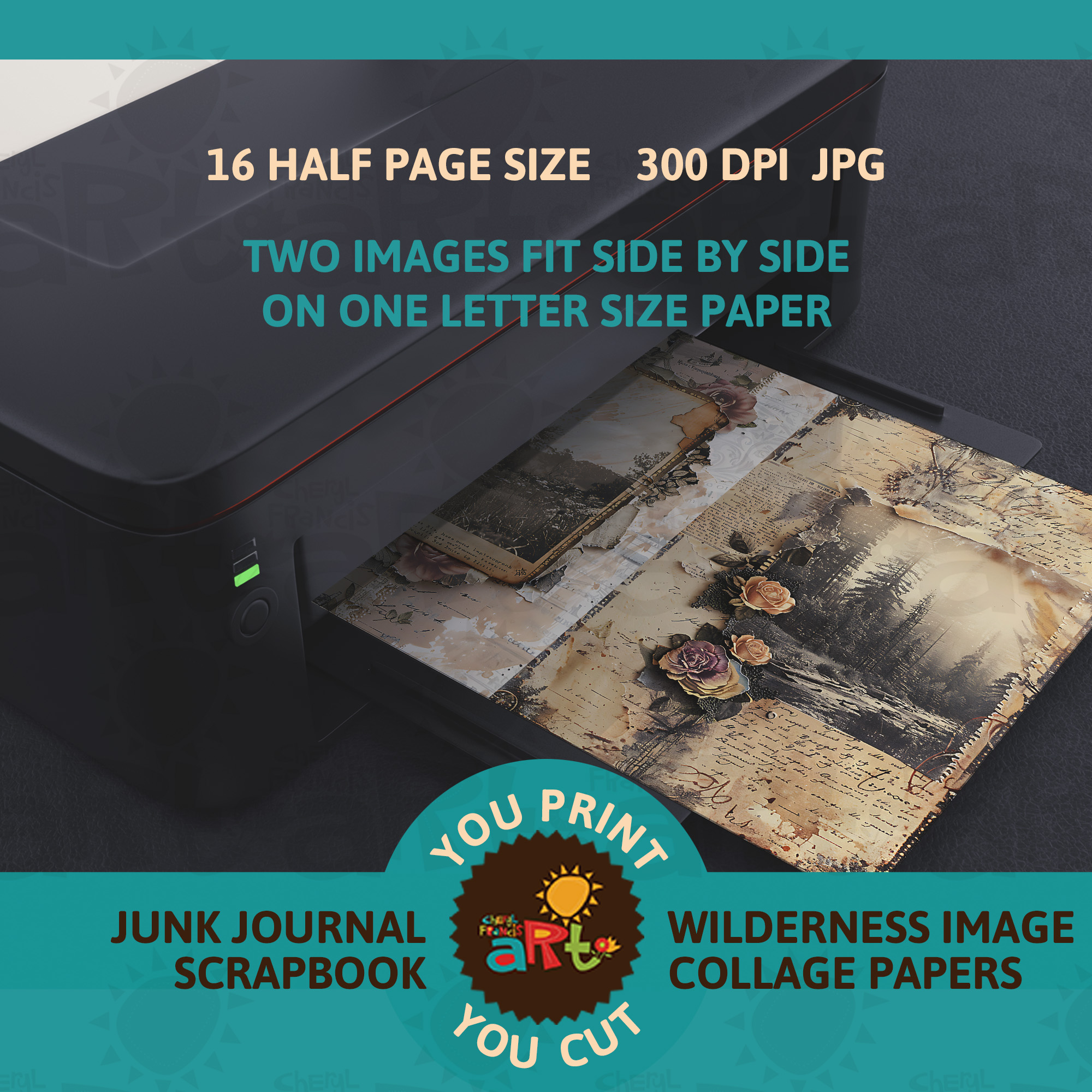 16 pc Decorated Page Landscape Ephemera Collage Printable Junk Journal ...