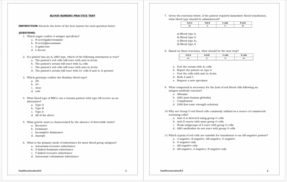 Blood Banking Reviewer - 100 Practice Questions for MTLE/ASCP Exam