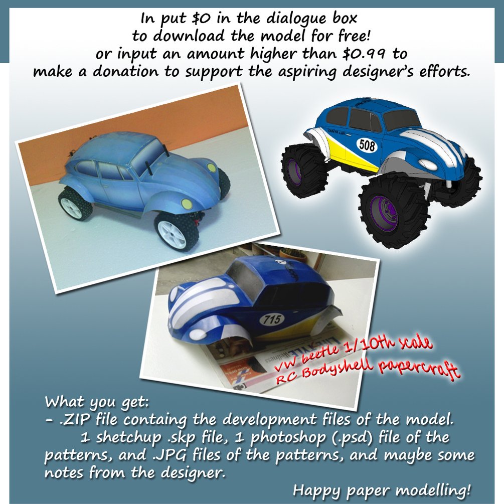 1/10th scale RC Bodyshell papercraft - VW Offroad Bug (in 2 schemes)