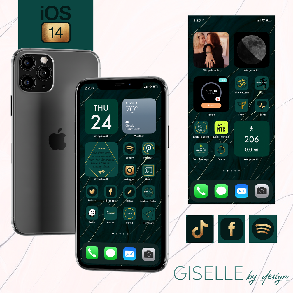 iOS 14 Icon Bundle | 40pk | Instant Download | Emerald & Gold | Autumn ...