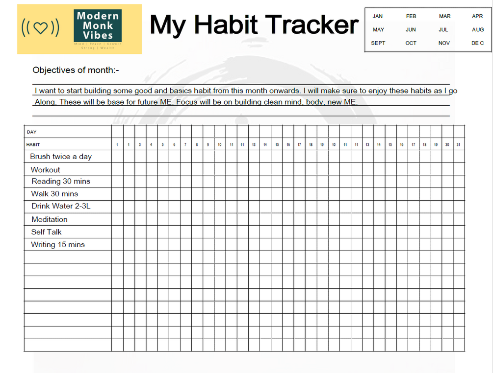 Free Modern Monk Vibes - Habit Tracker