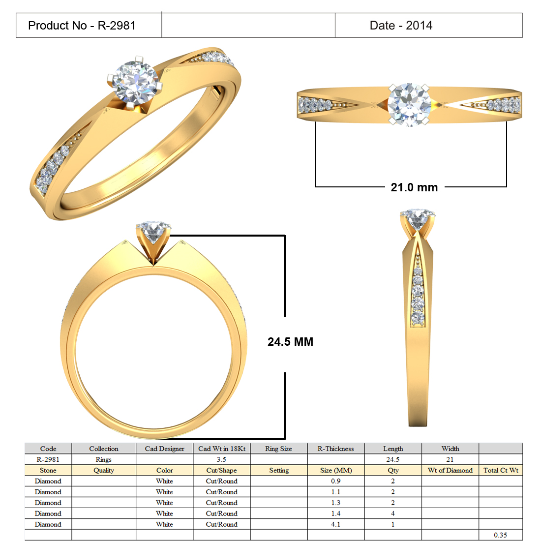 3D Model Gold Diamond Solitaire Ring 2981