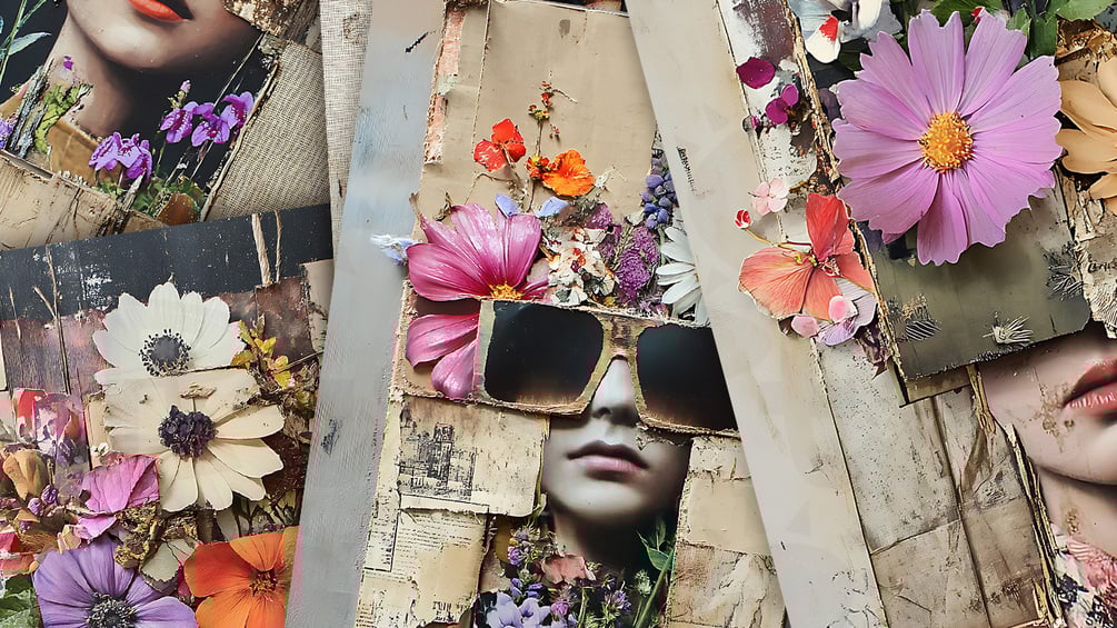 20 pc Surreal Grunge Portrait Lady with Flowers Printable Junk Journal ...
