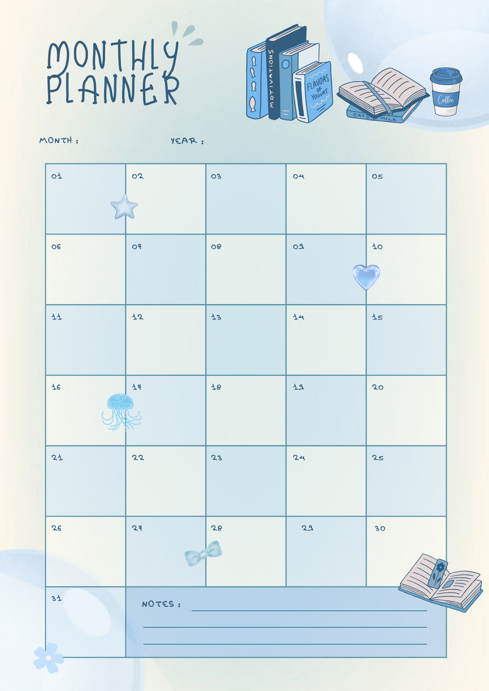 Ocean Tone Monthly Planner