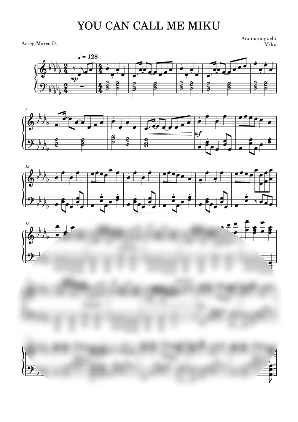 YOU CAN CALL ME MIKU | Anamanaguchi ft.Miku SHEET + MIDI