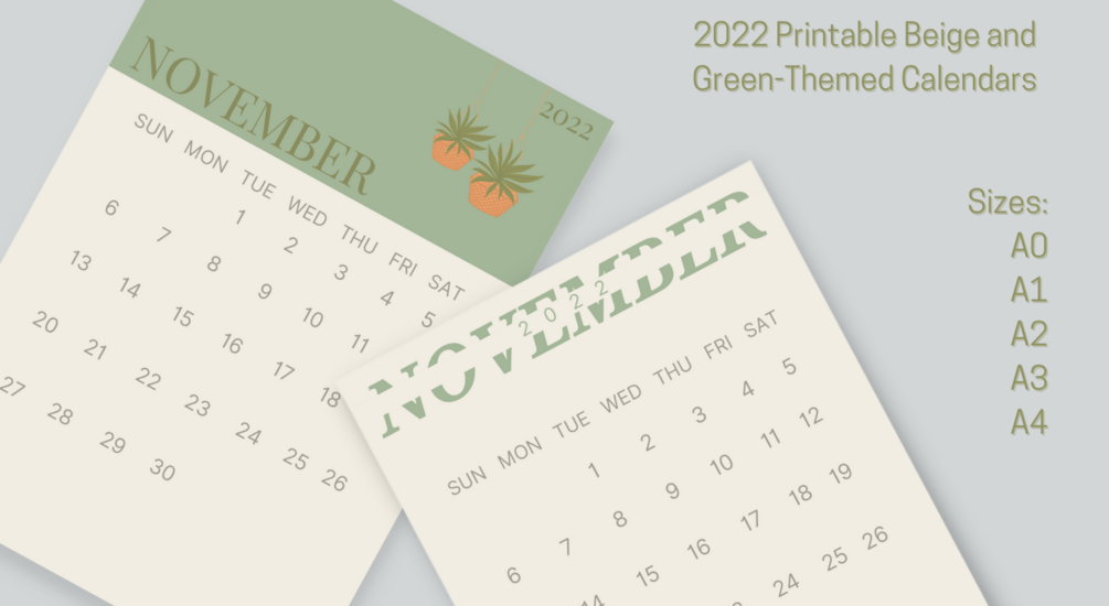 2022 Printable Calendars, Minimalist & Botanicals/Plants Aesthetic