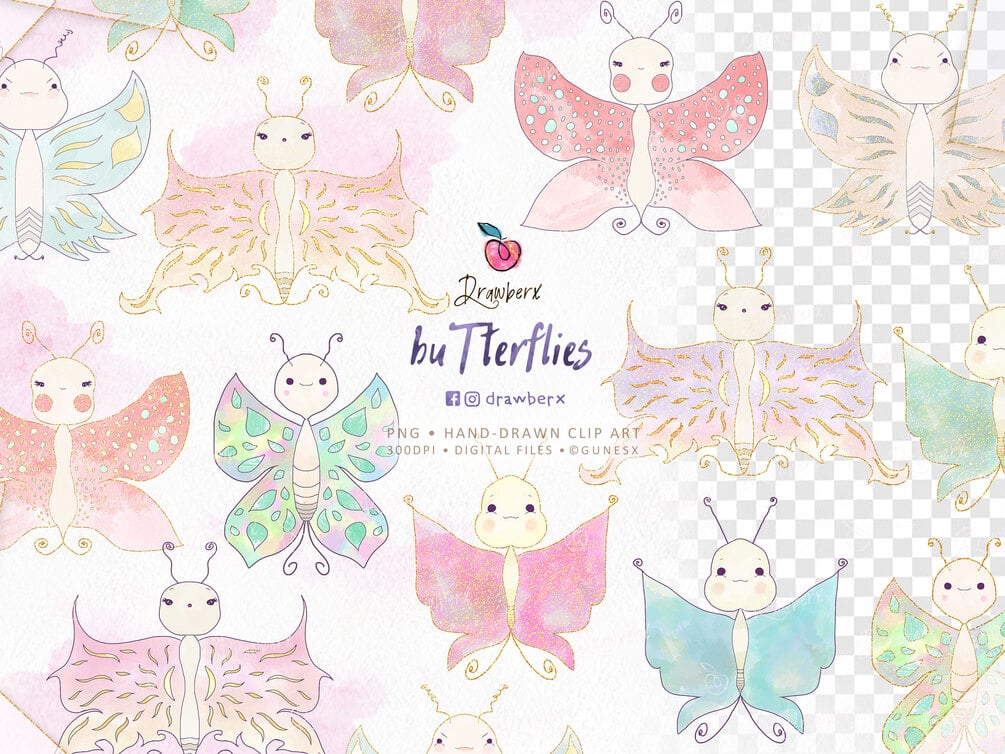 Free- whimsical butterflies clipart, png files -50