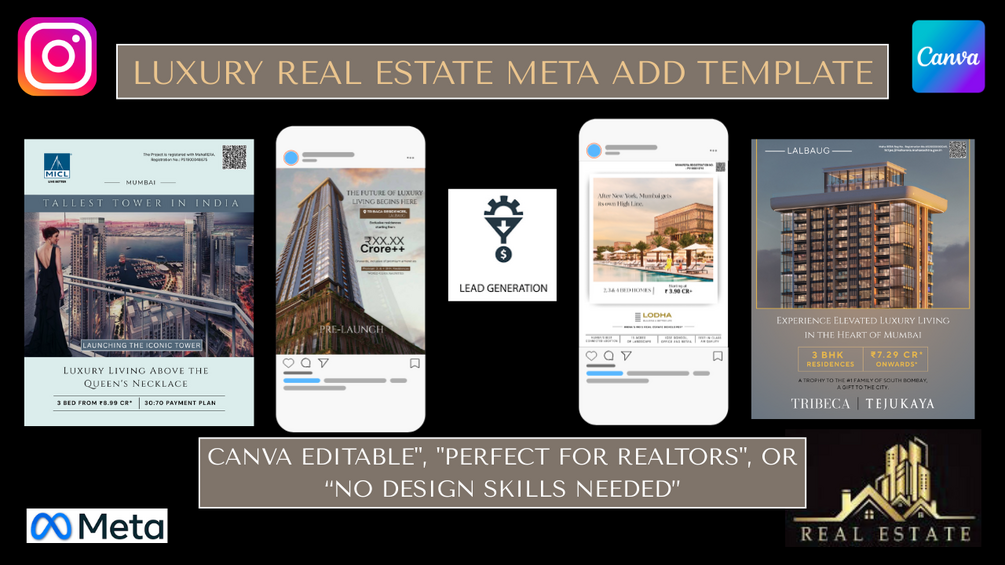Luxury Real Estate Meta Ad Template | Canva Editable Instagram Story Ads