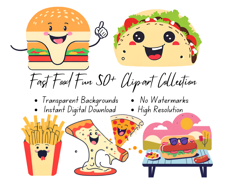 Fast Food Fun 50+ Clipart Collection | High-Resolution Digital ...