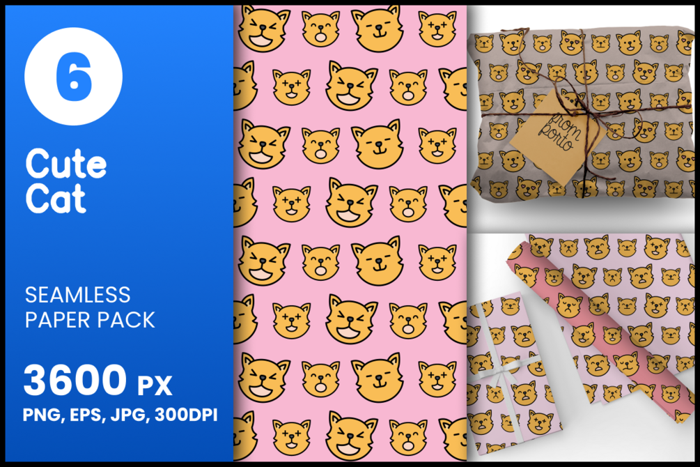 Cute Cat 6 Seamless Patterns
