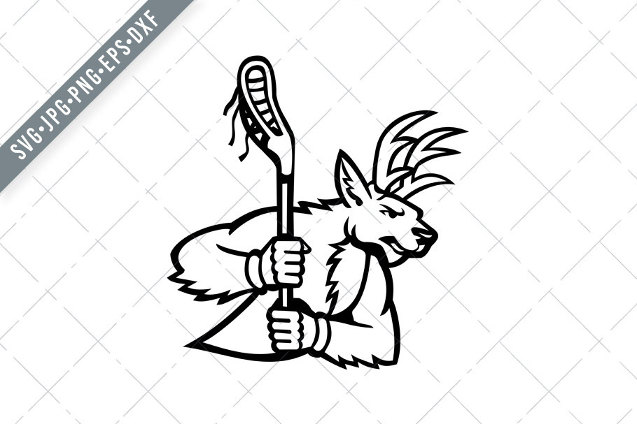 Red Deer Stag or Buck Wielding a Lacrosse Stick Side View Mascot Black ...