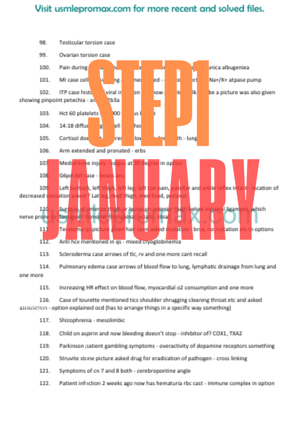 Usmle Step 1 Recalls 4 months