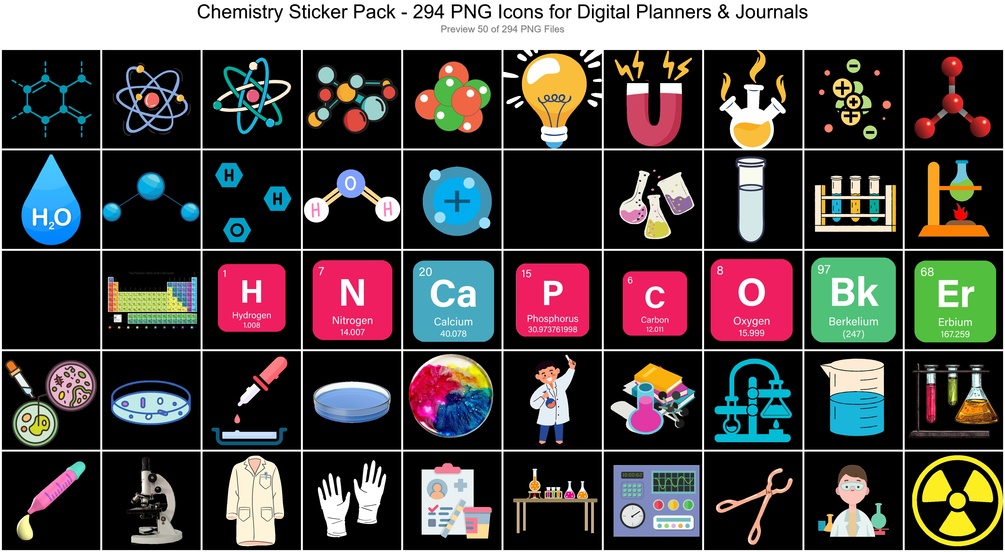 Chemistry Sticker Pack – 294 PNG Icons for Digital Planners & Journals