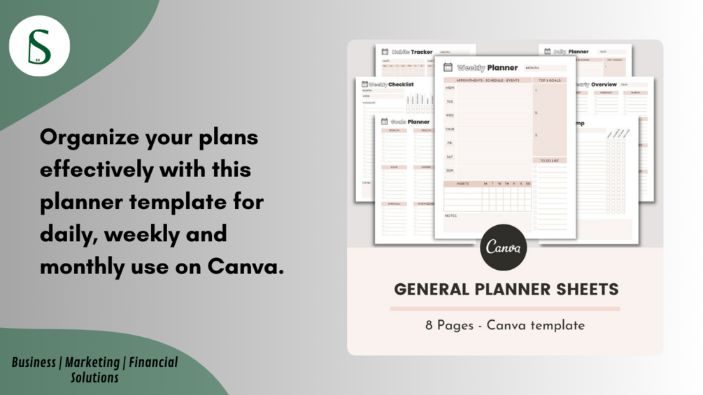 Canva Editable Template | General Daily, Weekly, Monthly Planner
