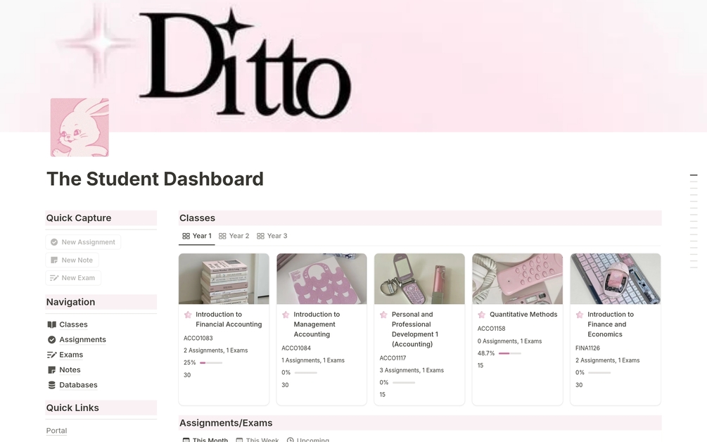 Student Dashboard | Notion Template for Class Notes, Assignments & Exams
