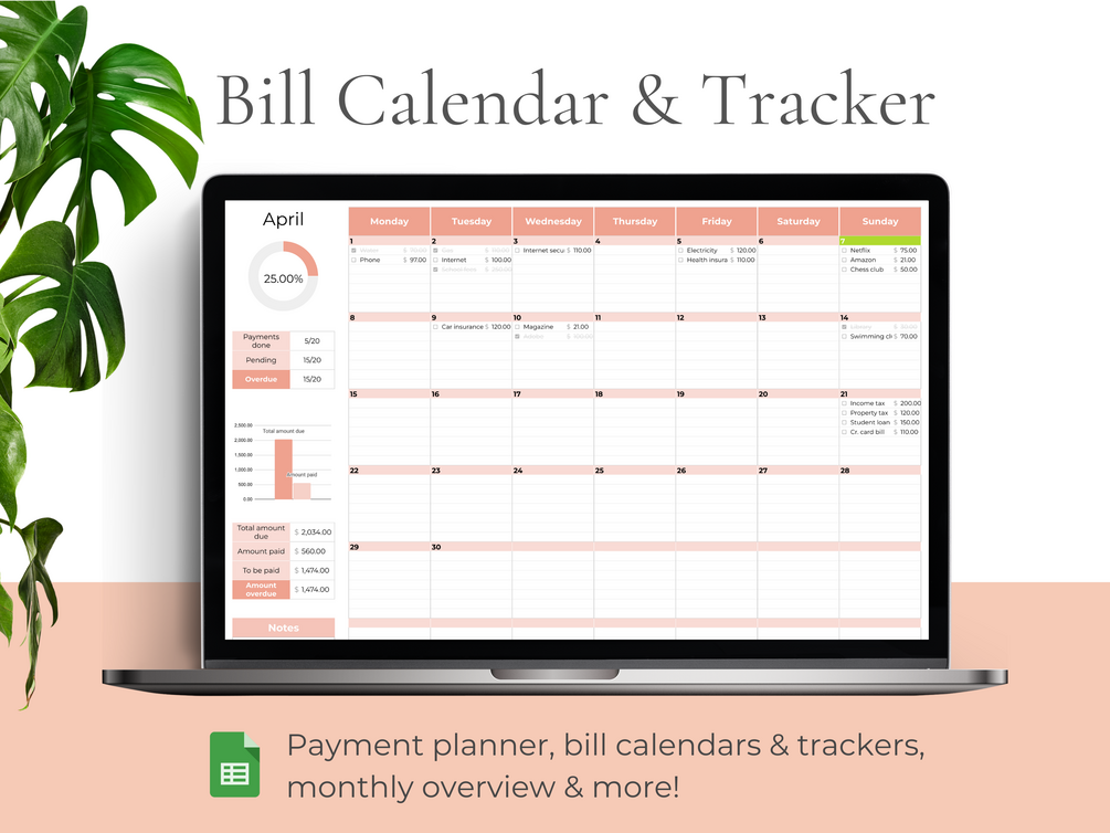 Bill Calendar & Tracker – Google Sheets