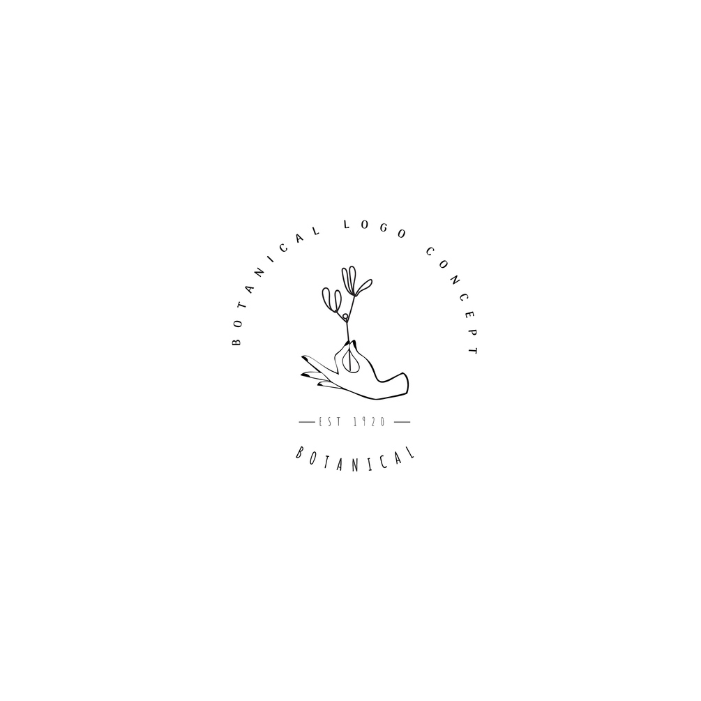 Line Art Minimal Flower Logo Mistletoe in Round Shape