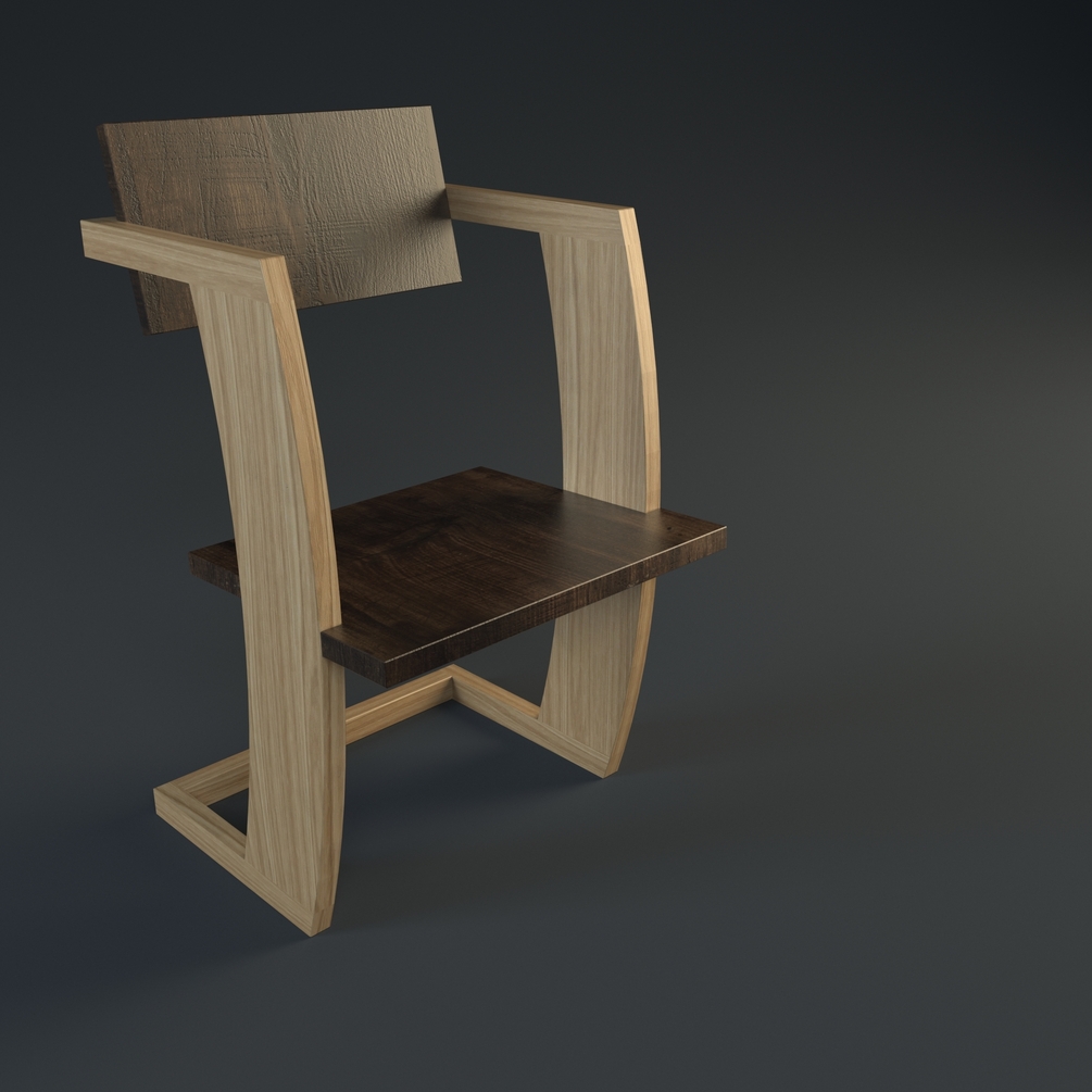 Wooden curved chair 3D model