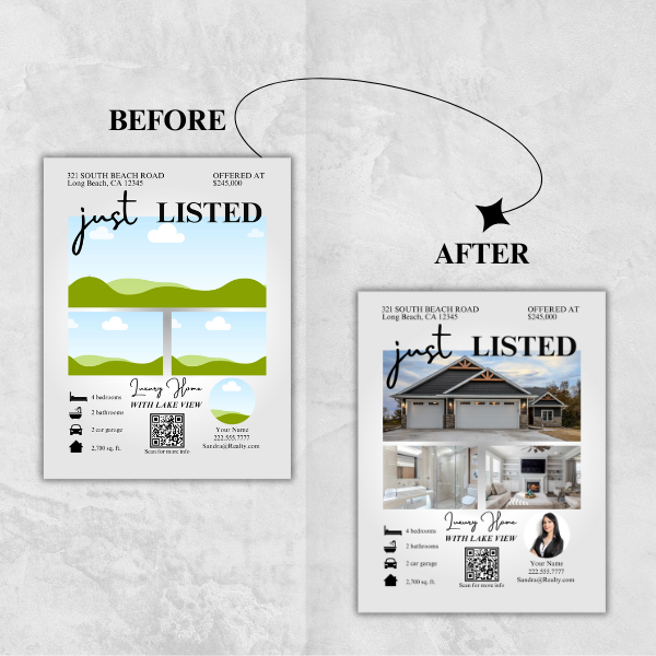 Just Listed Flyer with QR Code | Real Estate Canva Template | For Sale ...