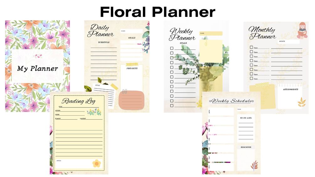 Digital Floral Planner Template Printable (12 pages)