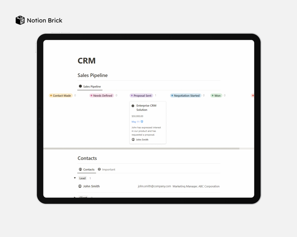 Notion CRM (Customer Relationship Management) Template