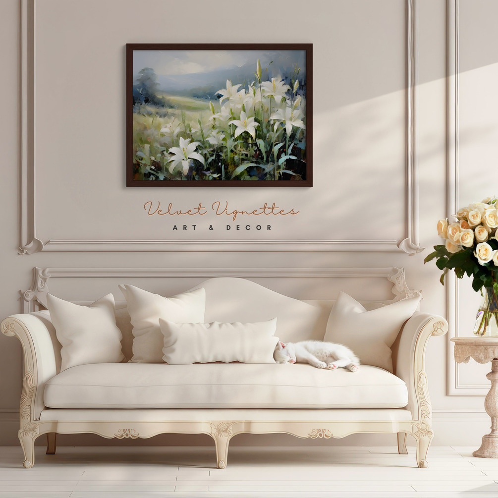 Vintage White Lily Art Print | Rustic Boho Botanical Canvas Decor ...