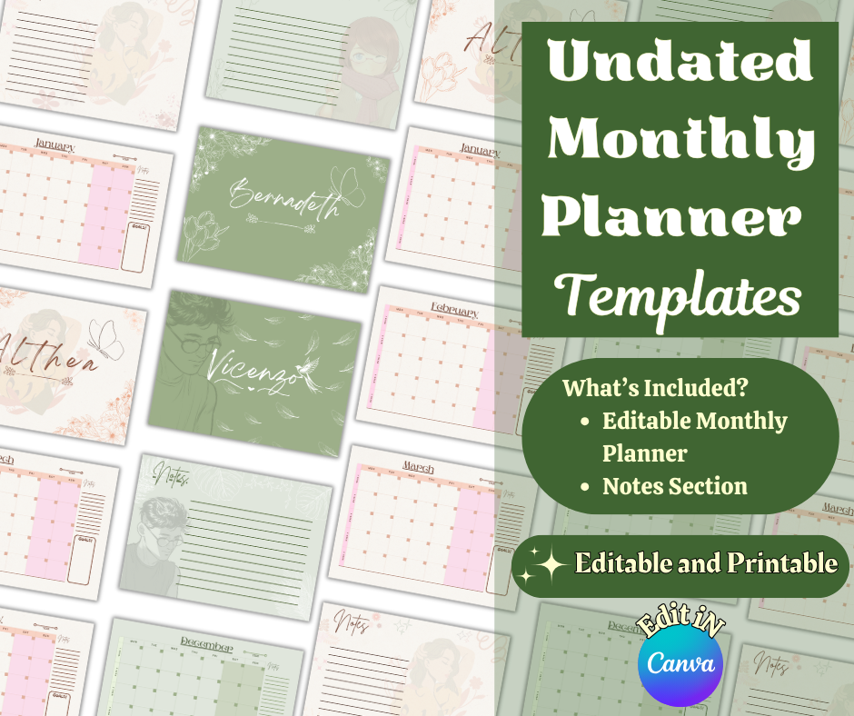Editable Undated Monthly Planner Canva Template