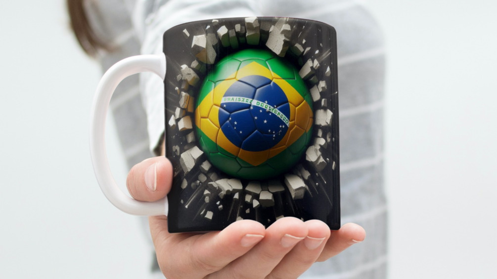 3D Effect Brazilian Flag Soccer Ball Breaking Wall Mug Wrap Sublimation ...