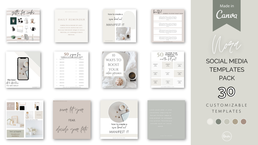 Nora | 30 Social Media Canva Graphics Pack | Minimalist Pin Templates ...