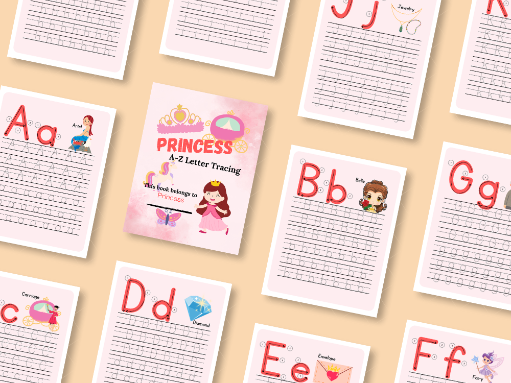 Handwriting Tracing Practice, Pink Princess, Printable for Kids ...