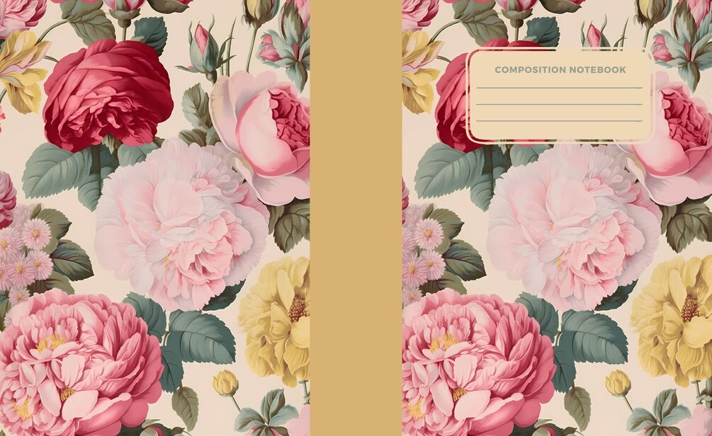 Vintage Floral - 3 Composition Notebook (7_5X9_25 100 pages Ruled)