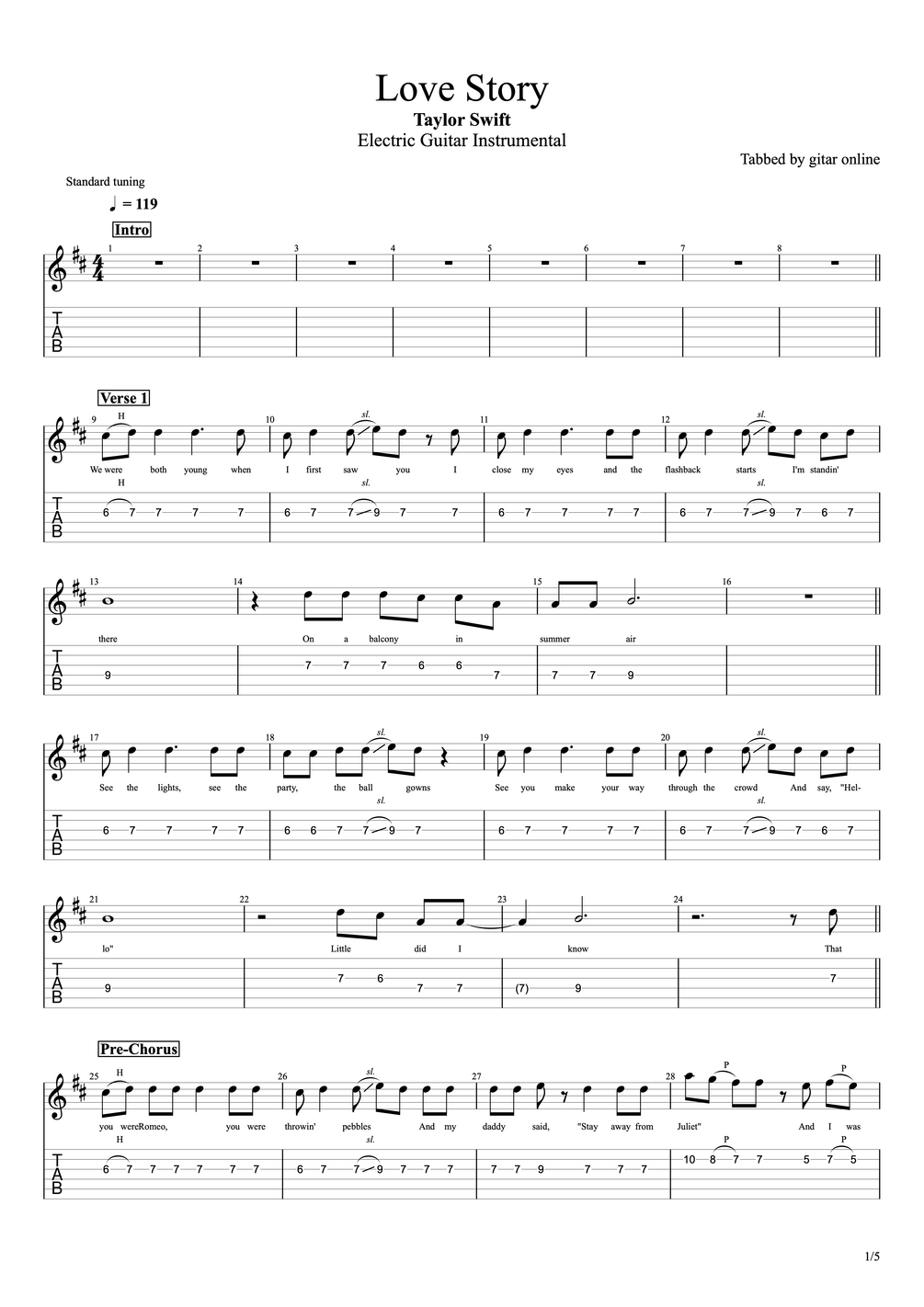 TAB+Lyrics. Love Story - Taylor Swift (PDF)