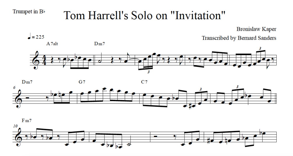 Tom Harrell Transcription "Invitation" Bb
