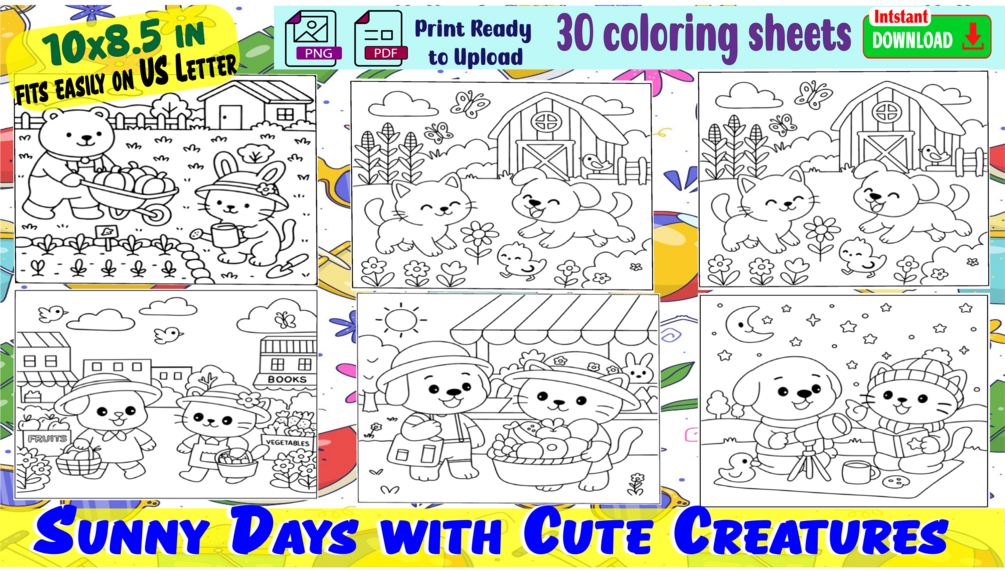 Sunny Days with Cute Creatures Coloring Pages
